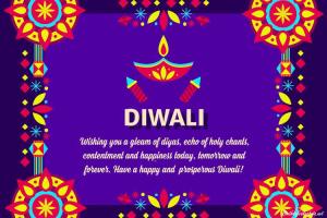 Diwali Greeting Card With Diya Lights Under Moonlight